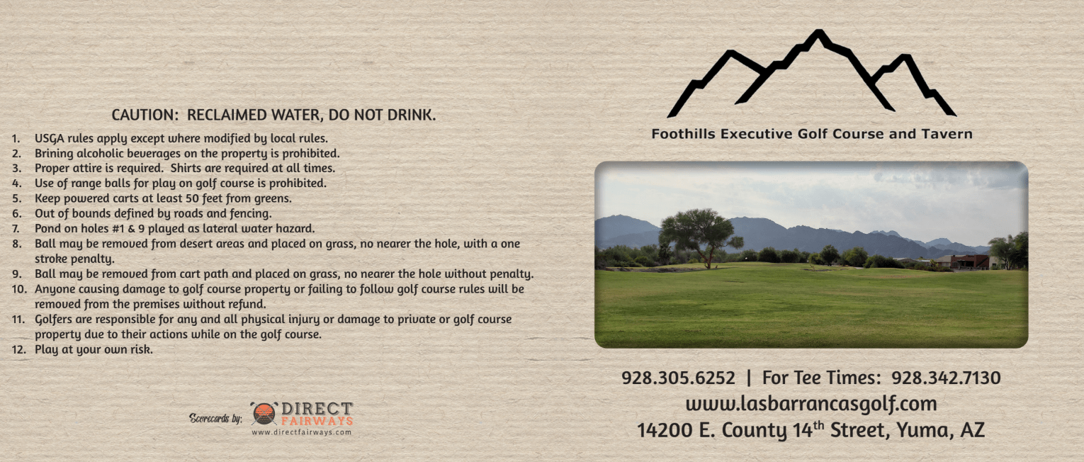 Scorecard – Foothills Executive Golf Course
